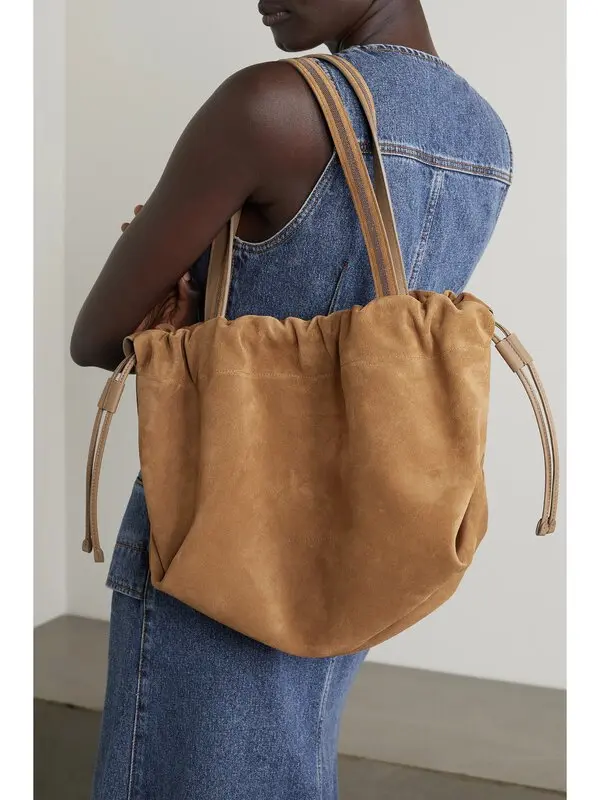 Brunello Cucinelli Leather-trimmed Bead-embellished Suede Tote