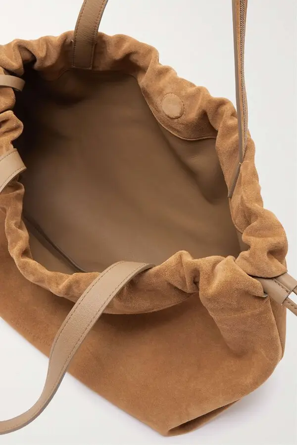 Brunello Cucinelli Leather-trimmed Bead-embellished Suede Tote