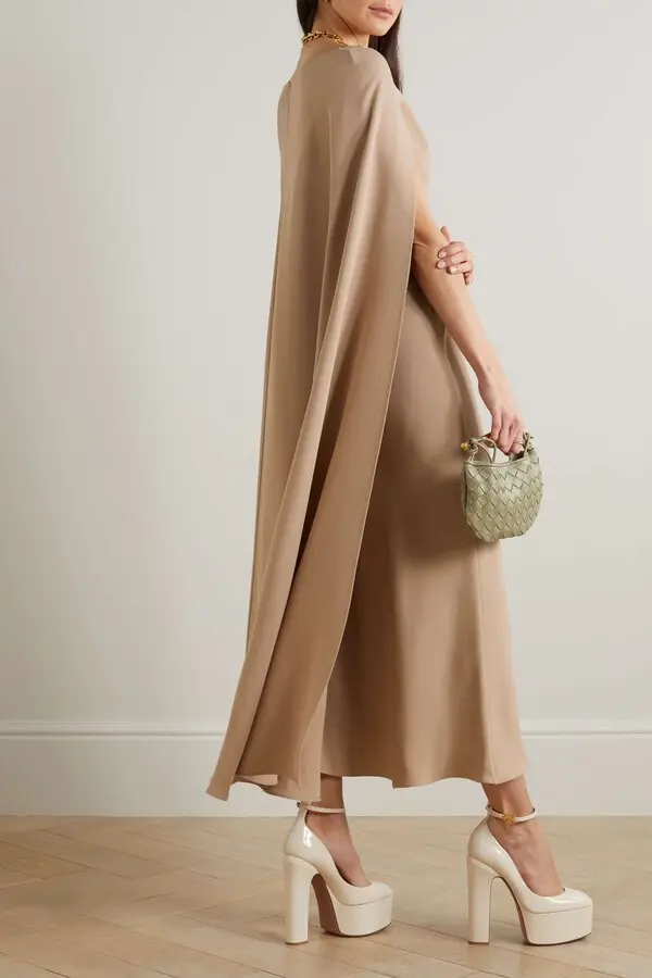 Valentino Garavani Cape-Effect Cutout Midi Dress - Sand | Editorialist