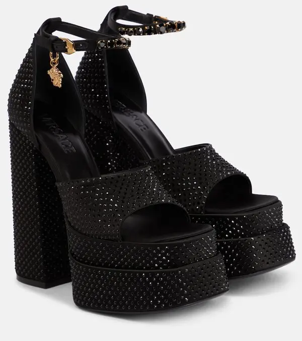 Versace Medusa Aevitas Embellished Platform Sandals - Black