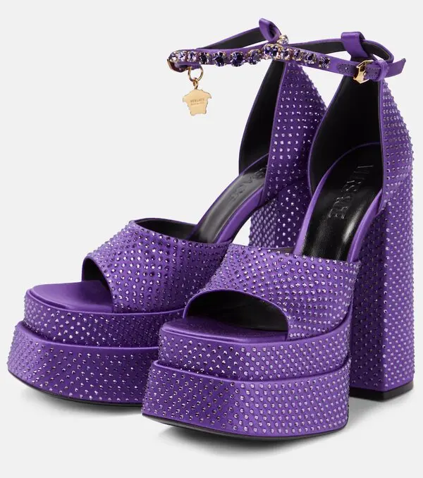 Versace Medusa Aevitas Embellished Platform Sandals - Purple