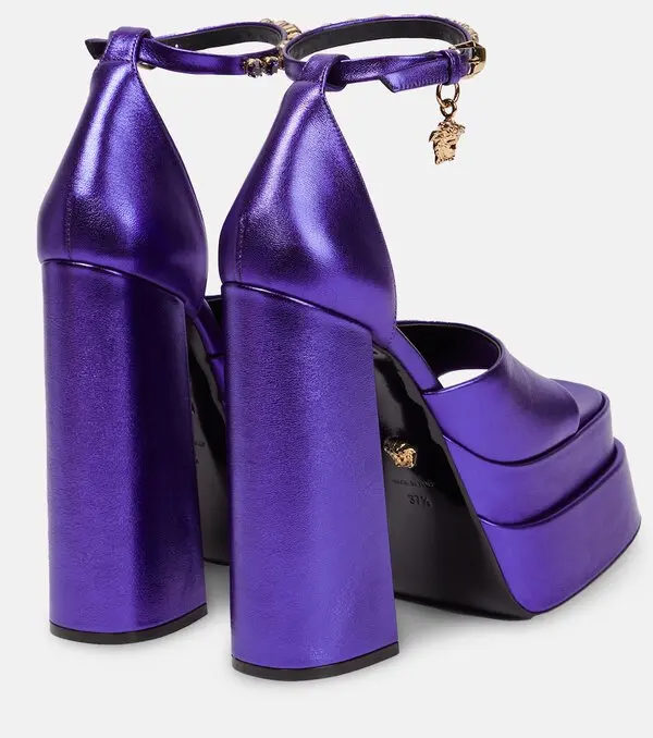 Versace Medusa Aevitas Leather Platform Sandals - Purple