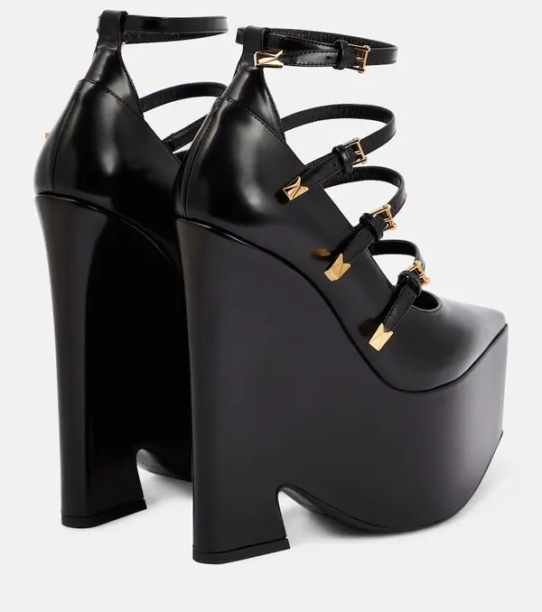 Versace Tempest Leather Platform Pumps - Black