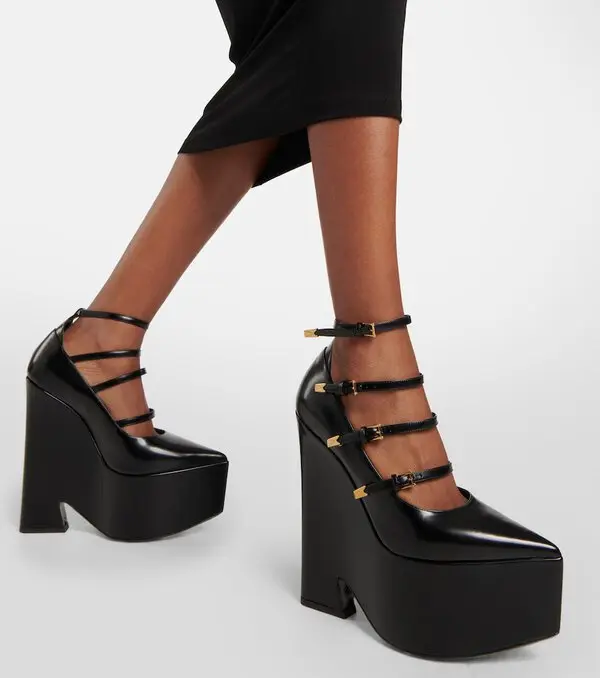 Versace Leather Platform Pumps - Black