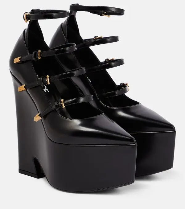 Versace Leather Platform Pumps - Black