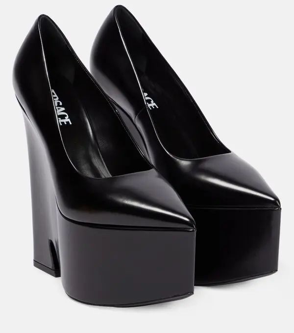 Versace Leather Platform Pumps - Black