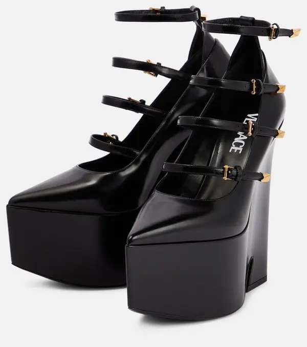 Versace Tempest Leather Platform Pumps - Black