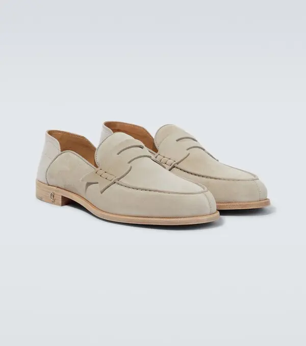 Christian Louboutin Penny Cream Tan Suede Croc Loafers Shoes Tonal Luxury 45.5 Penny No Back suede loafers in grey - Christian Louboutin  main image 4