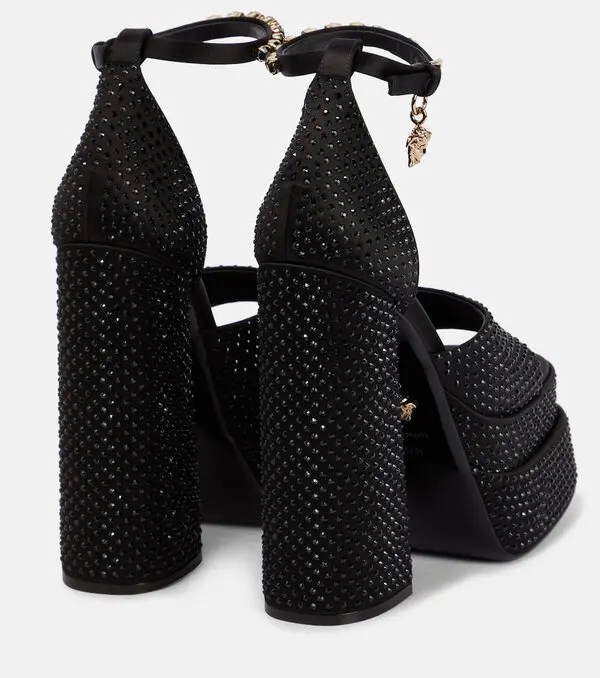 Versace Medusa Aevitas Embellished Platform Sandals - Black
