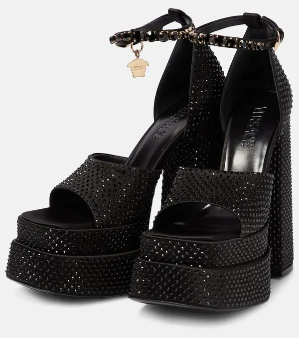 Versace Medusa Aevitas Embellished Platform Sandals - Black
