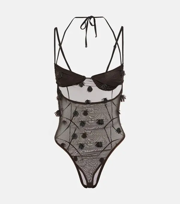 Jacquemus Appliqué Mesh Bodysuit In Brown 30% Off Editorialist