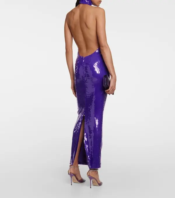 laquan smith purple dress Laquan Smith Sequined Halterneck Gown In Purple - 50% Off