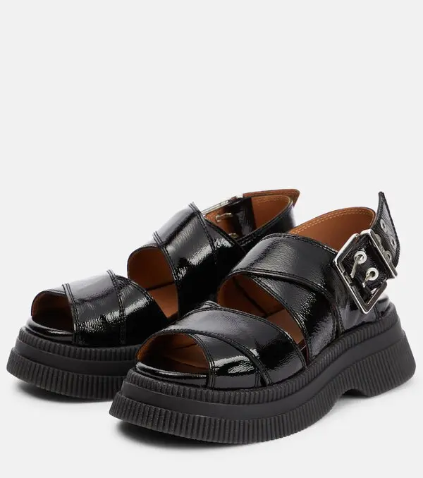 GANNI Patent Leather Platform Sandals