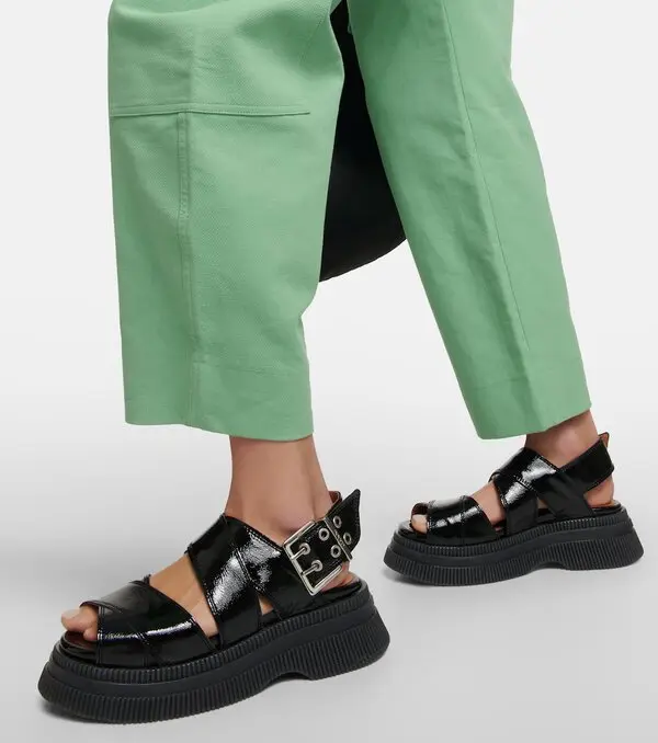 GANNI Patent Leather Platform Sandals
