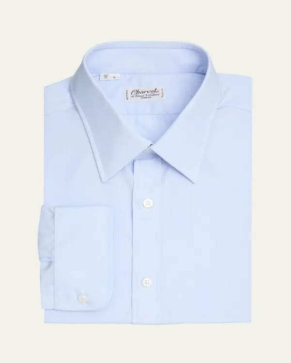 Charvet Point Collar Cotton Dress Shirt - Blue