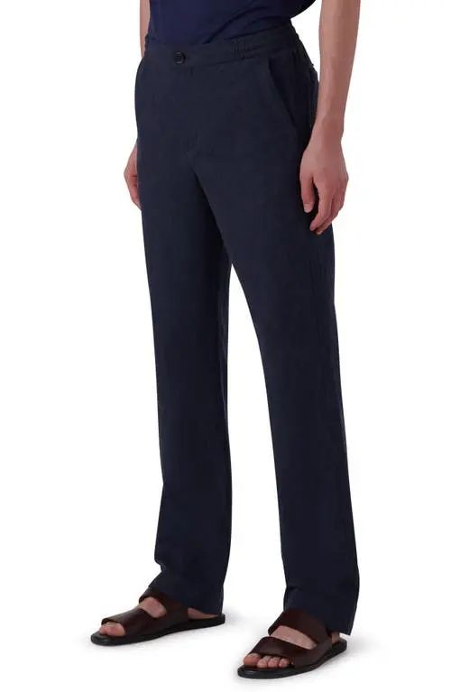 Bugatchi Button Front Linen Pants - Navy