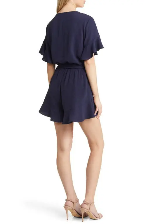 Fraiche By J Surplice Flutter Sleeve Romper - Navy