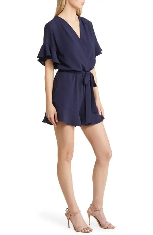 Fraiche By J Surplice Flutter Sleeve Romper - Navy