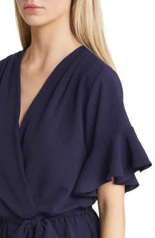 Fraiche By J Surplice Flutter Sleeve Romper - Navy