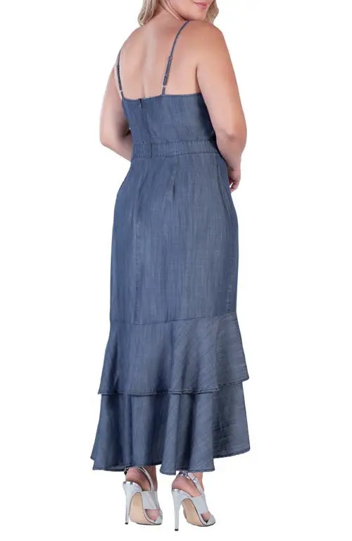 STANDARDS & PRACTICES Tiered Ruffle Chambray Maxi Dress
