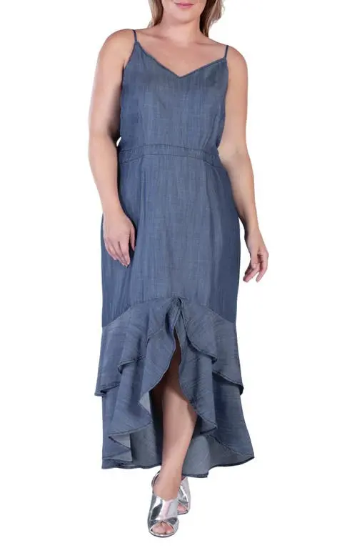 STANDARDS & PRACTICES Tiered Ruffle Chambray Maxi Dress