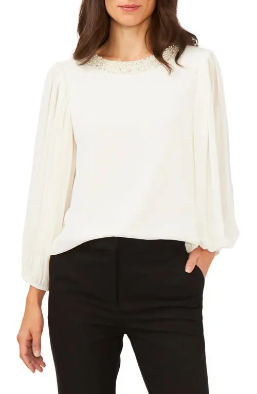 Chaus Embellished Balloon Sleeve Blouse - Lily Ivory 538