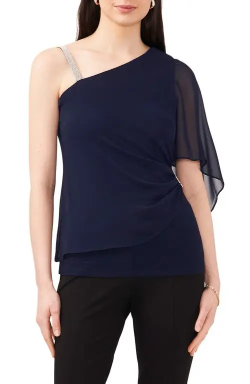 Chaus Rhinestone Strap Overlay One-shoulder Top - Navy