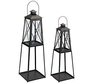 MELROSE Metal Lantern With Tapered Stand Set F Two - One-color