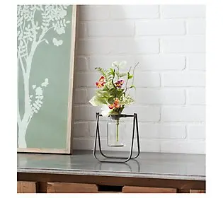 MELROSE Hanging Jar Vase In Metal Stand