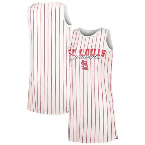 CONCEPTS SPORT St. Louis Cardinals Reel Pinstripe Knit Sleeveless Nightshirt - White
