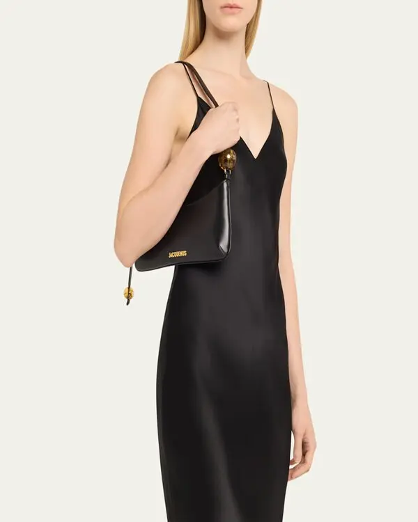 Jacquemus Le Bisou Perle Leather Shoulder Bag - Black