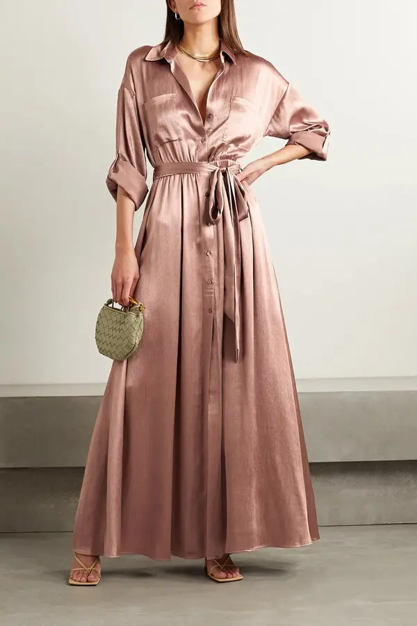Satin Shirt Dress Pink Light Pink Wrap Satin Dress With Flutter Sleeves  Fuchsia Satin Button Front Short Sleeve Dress Large