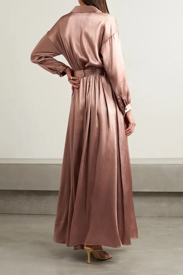 chinese dress ladies Satin Shirt Dress Maxi – CocoBlanc
