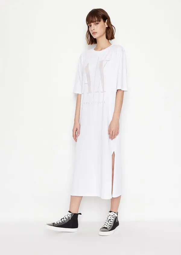 Armani Exchange Icon Logo Jersey T-Shirt Dress 60% Cotton 40% Polyester In  White - 50% Off | Editorialist