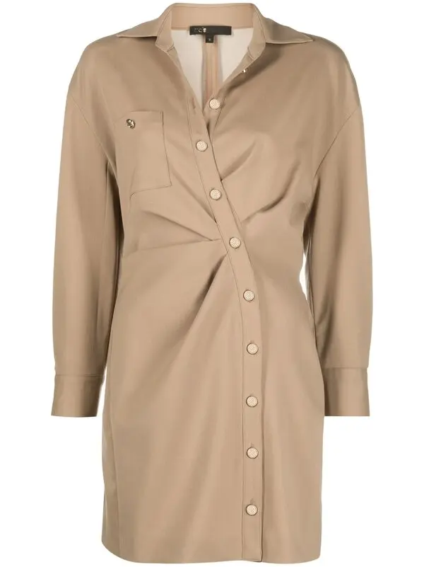 Maje Asymmetric Mini Shirtdress - Neutrals