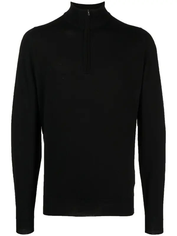 John Smedley Zip-up Wool Sweatshirt - Black