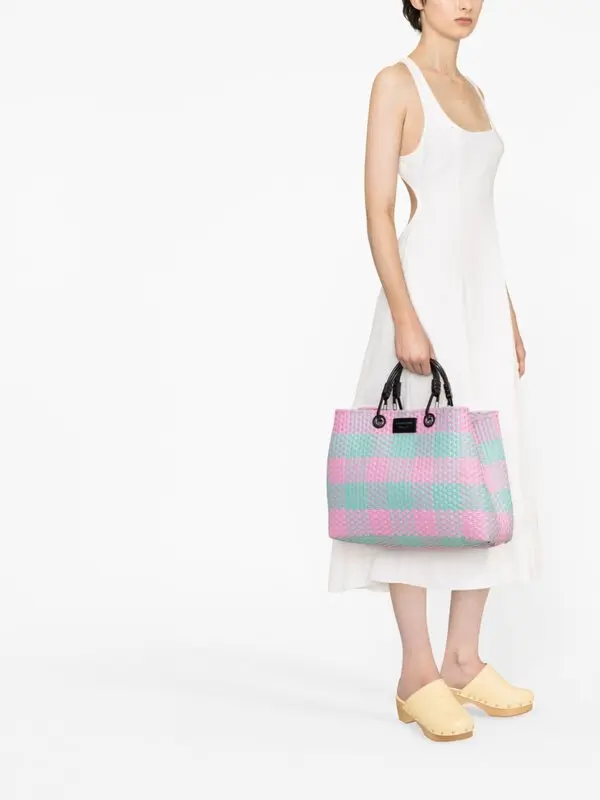Emporio Armani Check-pattern Woven Tote Bag