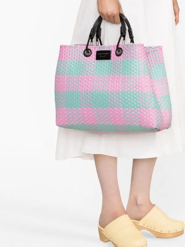 Emporio Armani Check-pattern Woven Tote Bag