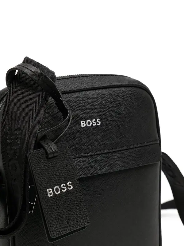 BOSS Leather Messenger Bag With Logo