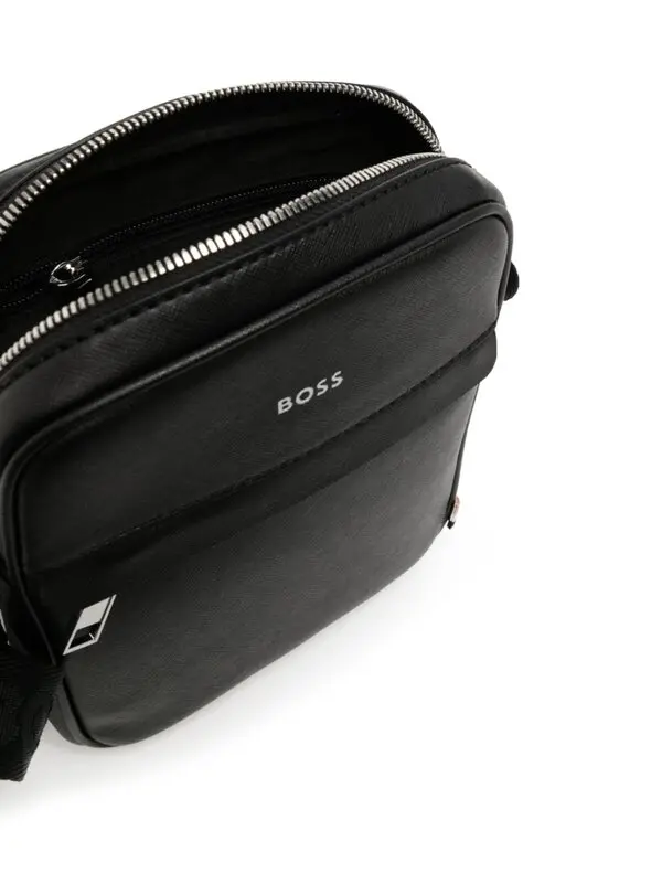 BOSS Leather Messenger Bag With Logo