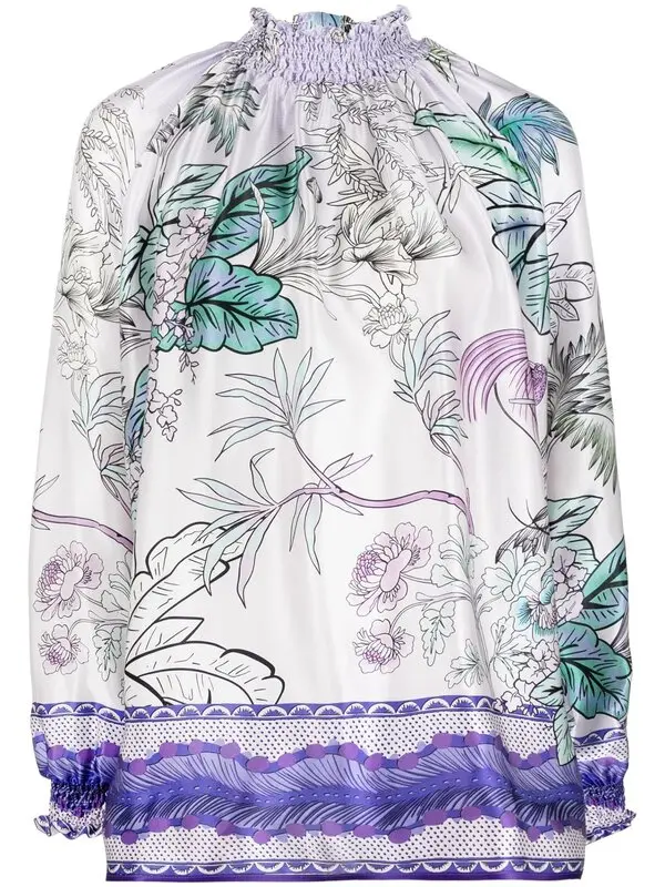 F.R.S FOR RESTLESS SLEEPERS Shirred-neck Floral Print Blouse