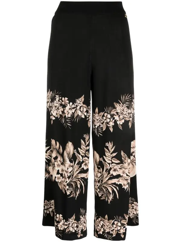 TWINSET Floral-motif Cropped Trousers - Black