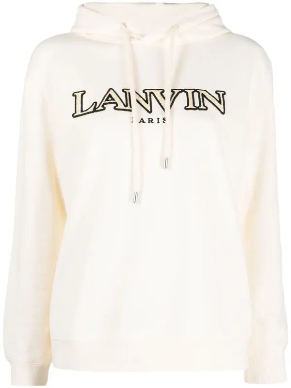LANVIN Embroidered Logo Hoodie - Neutrals