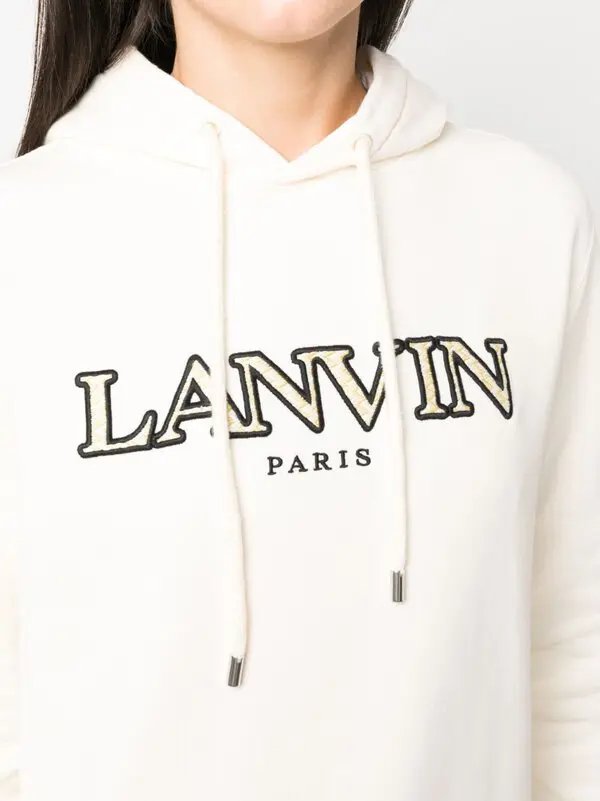 LANVIN Embroidered Logo Hoodie - Neutrals