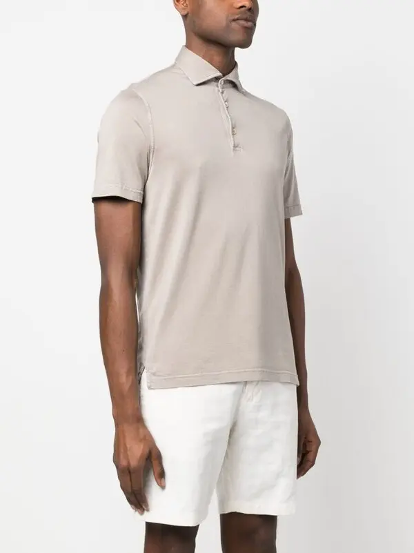 Fedeli Plain Cotton Polo Shirt - Grey