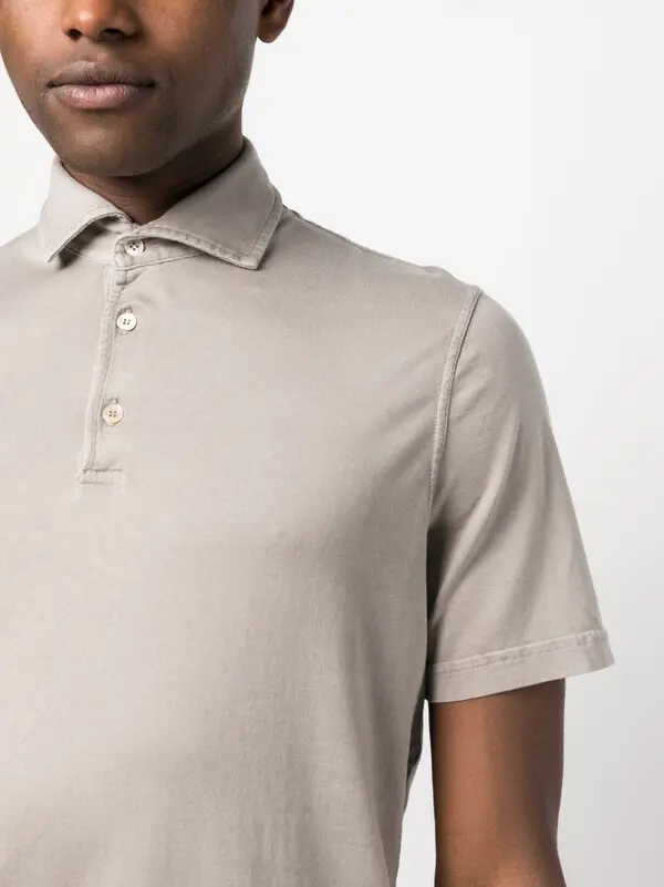 Fedeli Plain Cotton Polo Shirt - Grey