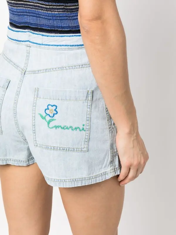 Marni Embroidered-logo Denim Shorts