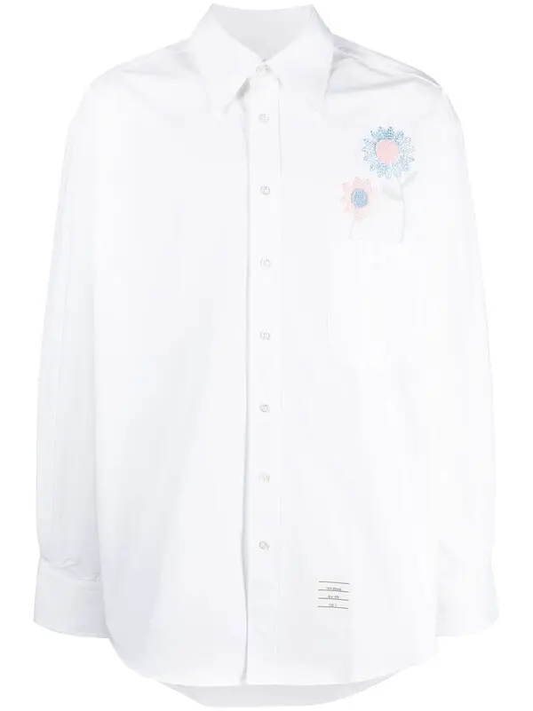 Thom Browne Madras Flower Patch-embroidered Cotton Shirt