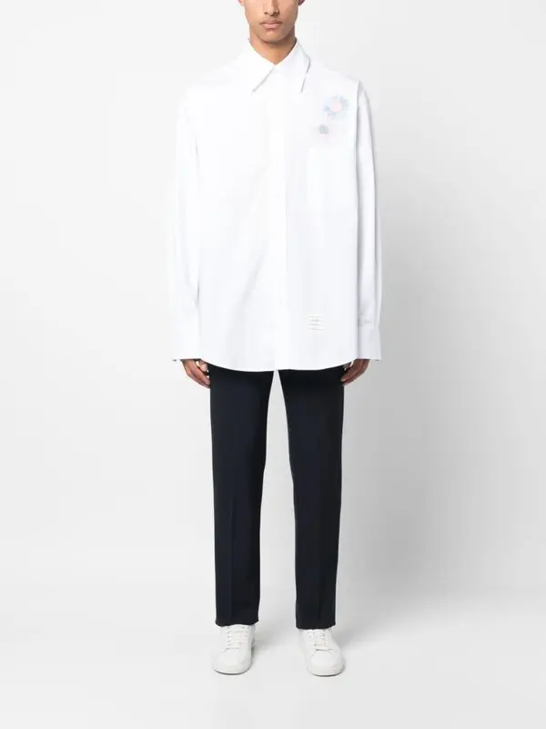 Thom Browne Madras Flower Patch-embroidered Cotton Shirt
