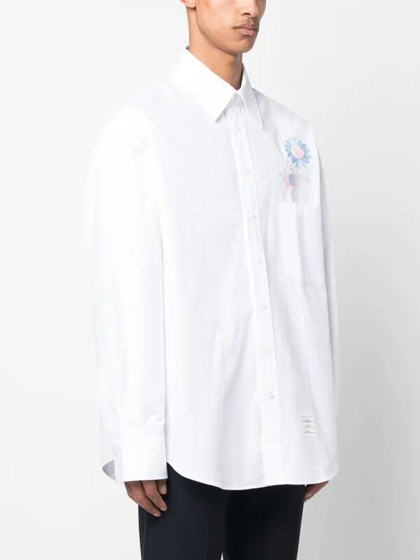 Thom Browne Madras Flower Patch-embroidered Cotton Shirt